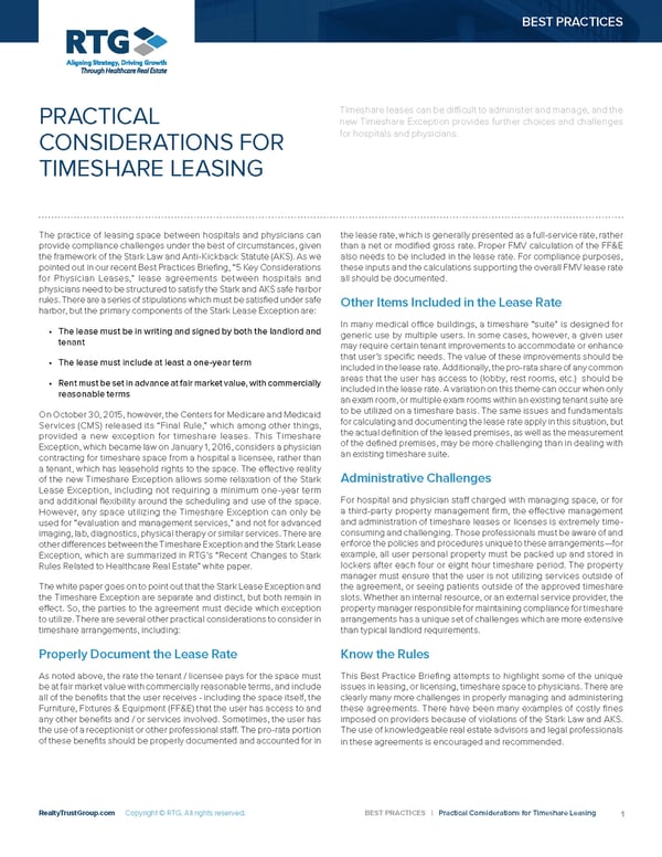 Best Practice: Practical Considerations for Timeshare Leasing